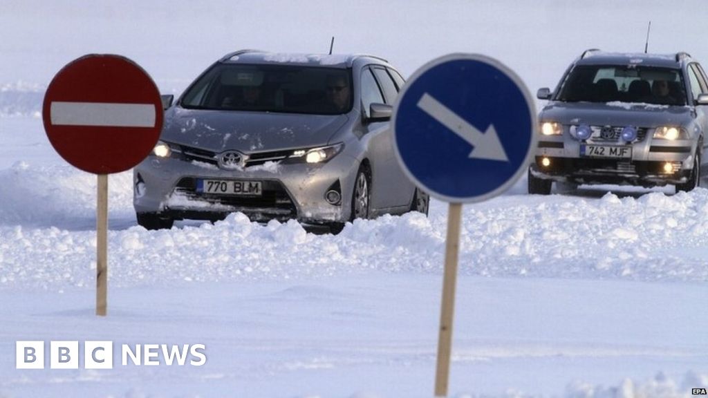 Navigating Europe's longest ice road from Estonia to Hiiumaa - BBC News