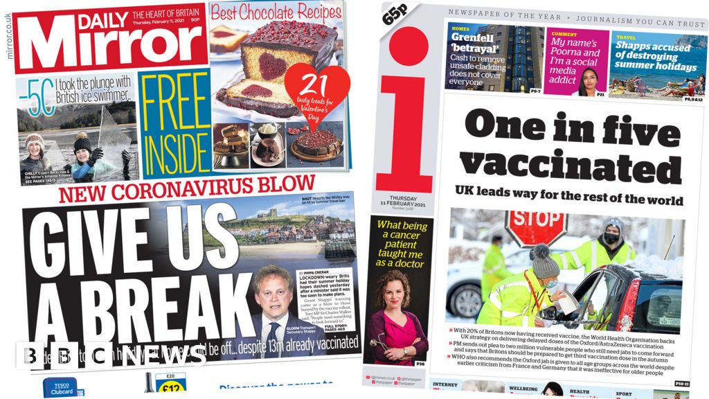 Newspaper headlines: 'Hols on hold' and over-70s 'must have jabs' - BBC ...