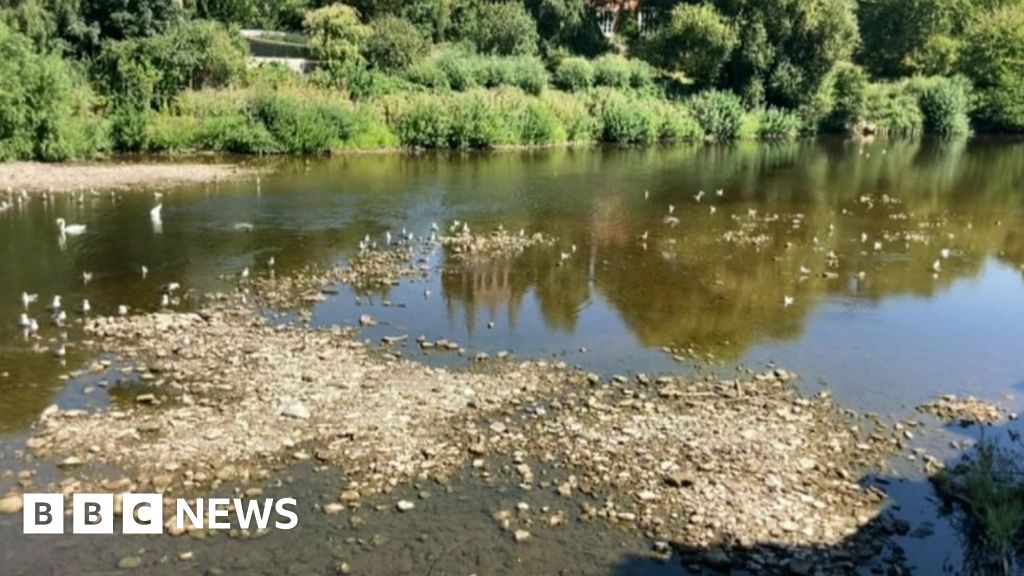 River Wye at Hereford Bridge now 2cm deep amid dry spell - BBC News