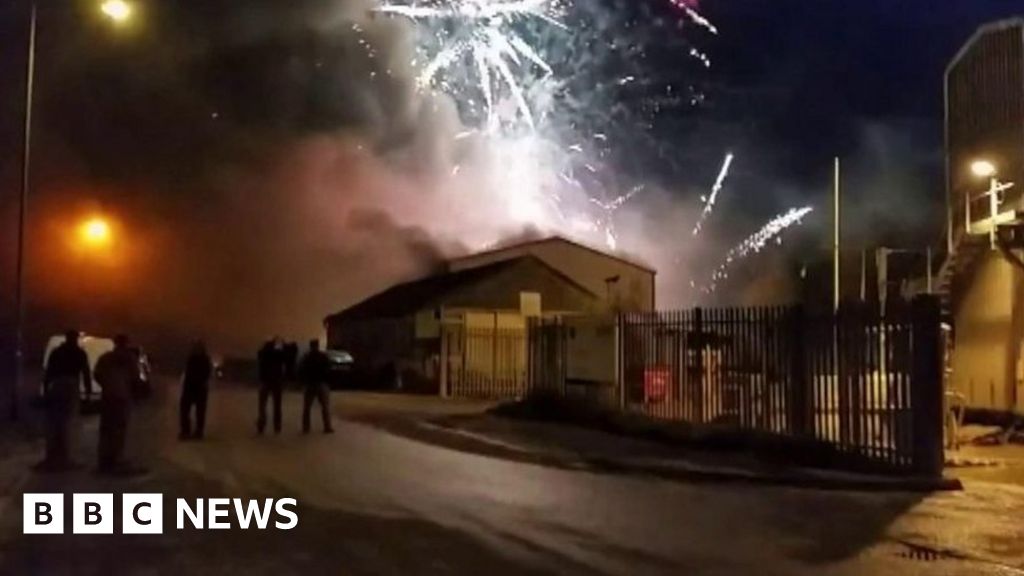 Fireworks explode at Stafford fatal factory fire - BBC News