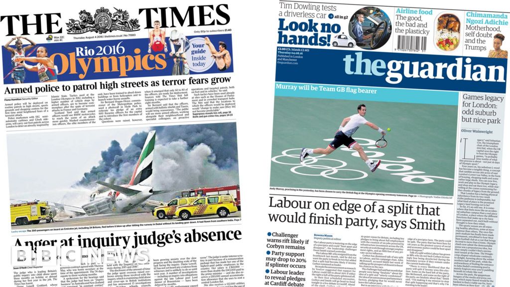 Newspaper headlines: Armed police, Lottery winners, Olympic Games and ...