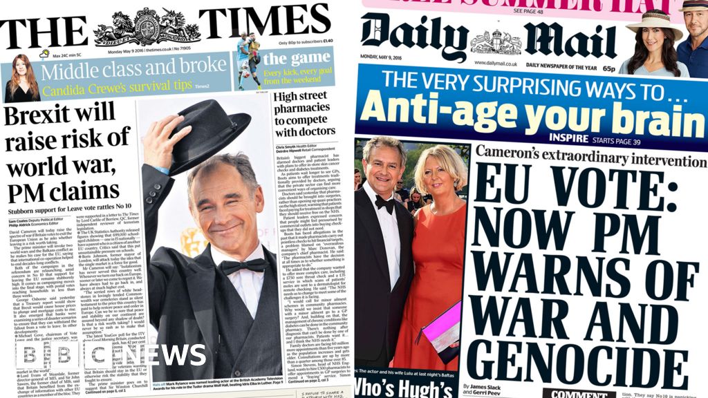 Newspaper headlines: Brexit 'war' fear, and Bafta 'soapbox' - BBC News