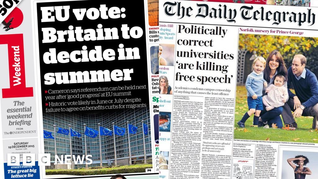 Newspaper headlines: EU vote 'in 2016', 'Panic Saturday', free speech ...