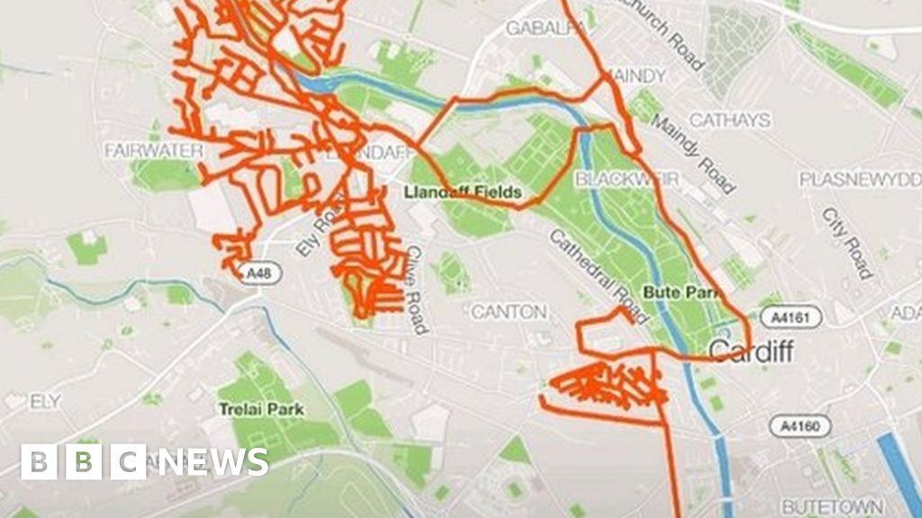 Cyclist's Cardiff route makes face on Strava app map - BBC News