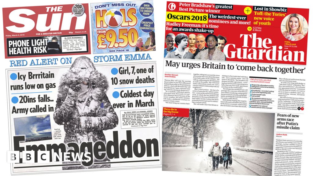 Newspaper headlines: 'Emmageddon' and May 'urges Britain to come back ...