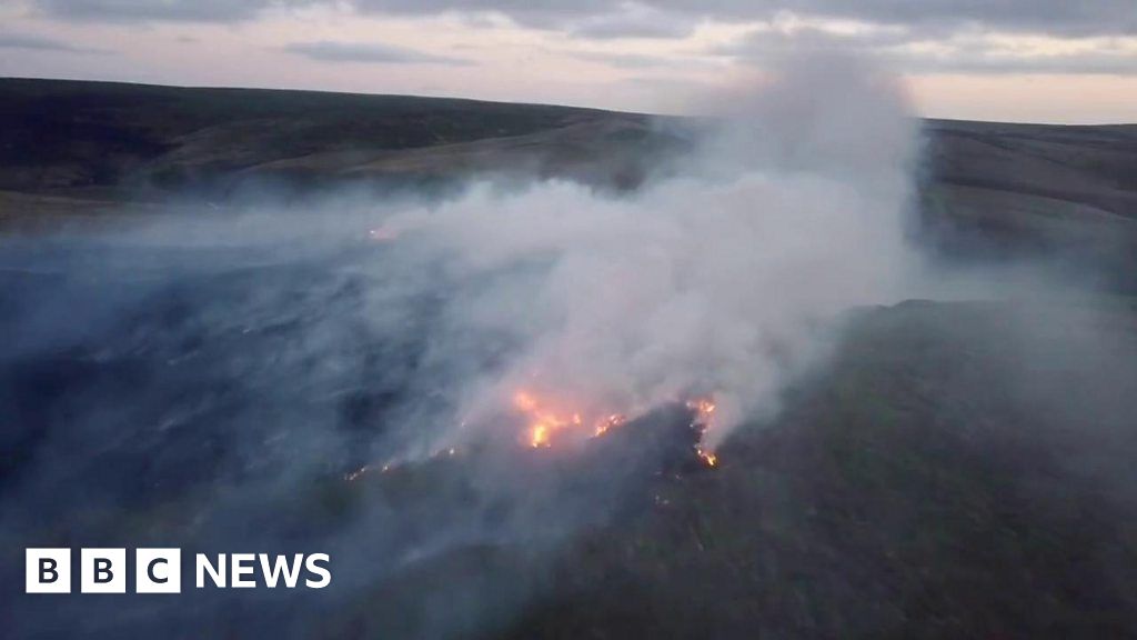 Marsden Moor fire aftermath captured from above - BBC News