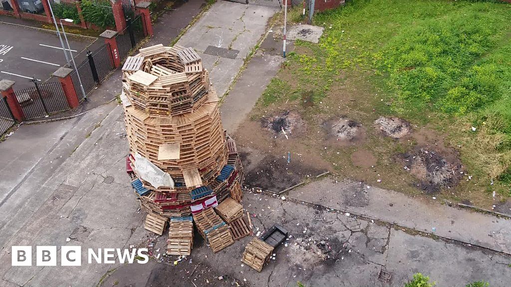 Flying over the controversial Belfast bonfire - BBC News