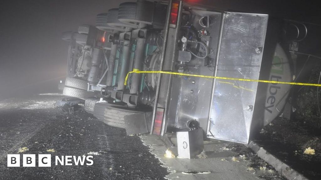 A4042 reopened near Abergavenny after lorry crash spills palm oil - BBC ...