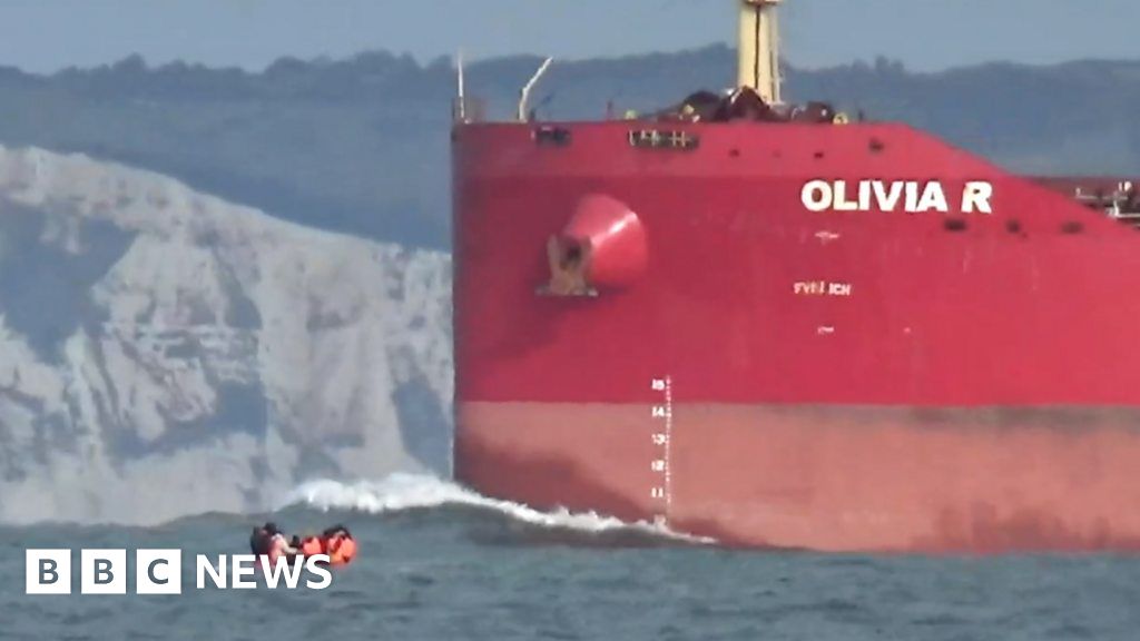 Channel migrants: Dinghy in near-miss with ship in English Channel