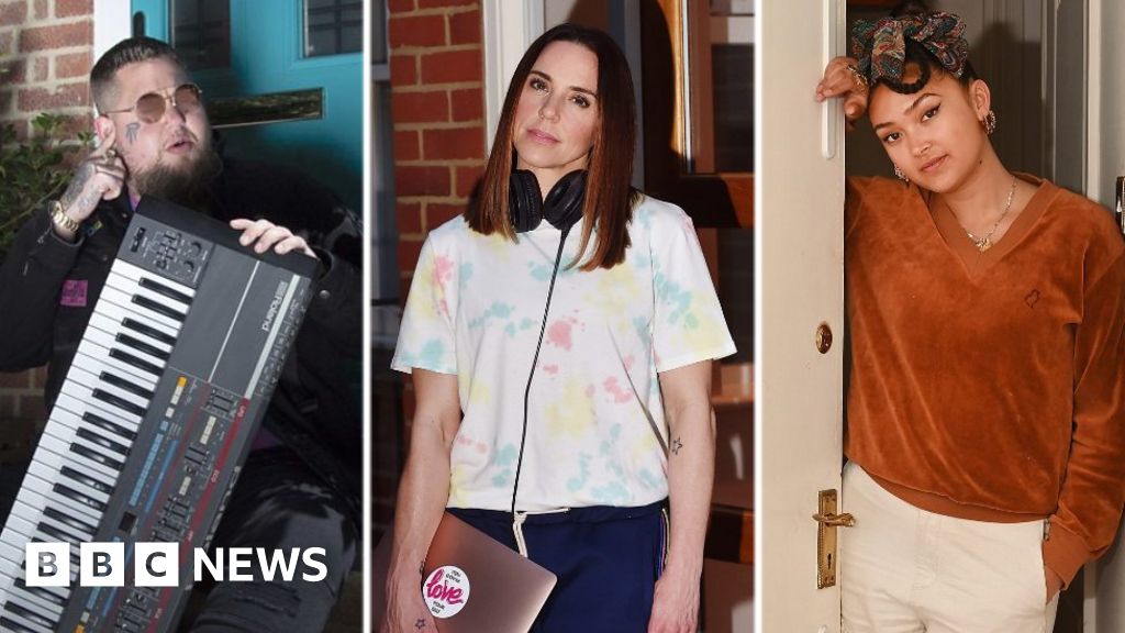 Pop stars pose on their doorsteps for lockdown project - BBC News