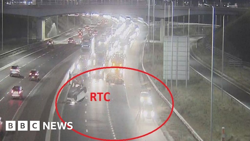 Car overturns on M90 near Edinburgh after two-vehicle smash