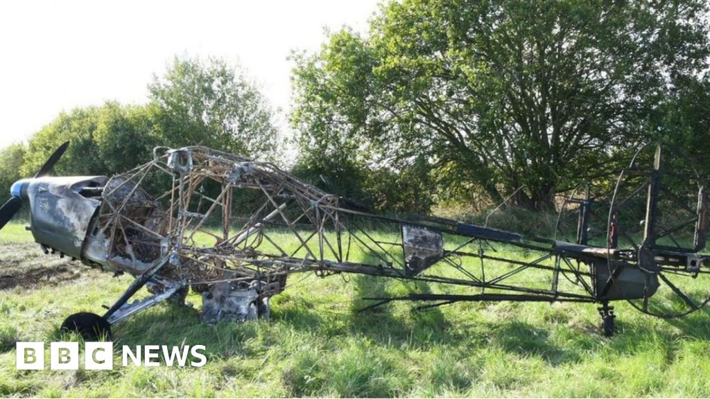 Laxton: Aircraft destroyed by fire but pilot escapes - BBC News