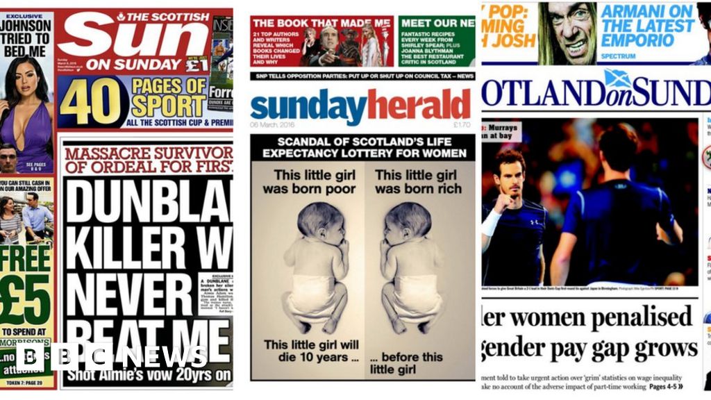 Sunday's front pages: Dunblane survivor and life expectancy lottery ...