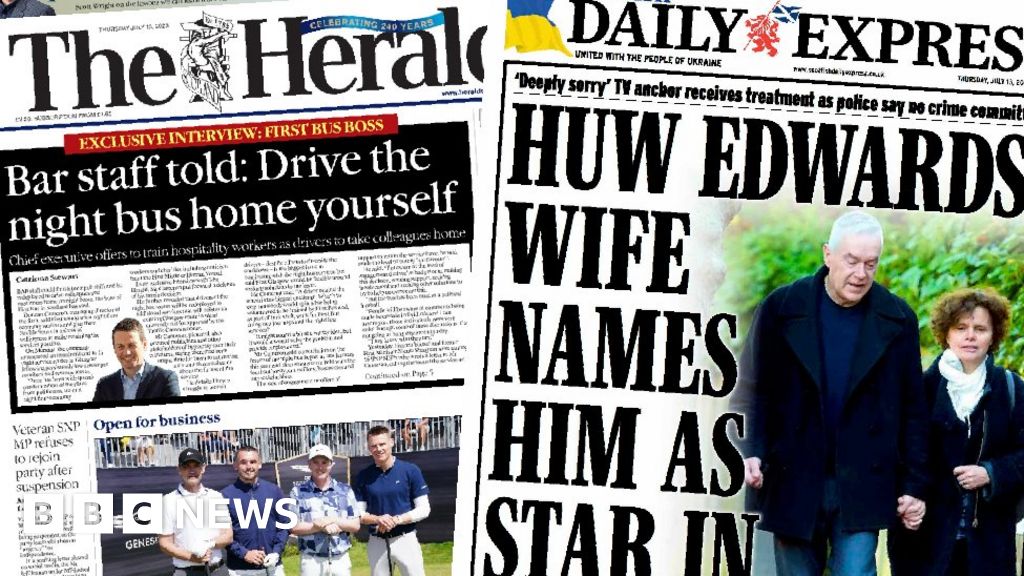 Scotland's papers: BBC presenter Huw Edwards named by wife - BBC News