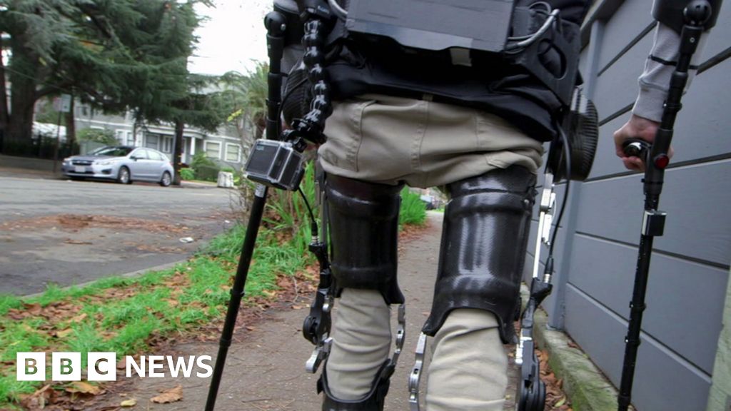 How an exoskeleton suit is helping me to walk again - BBC News