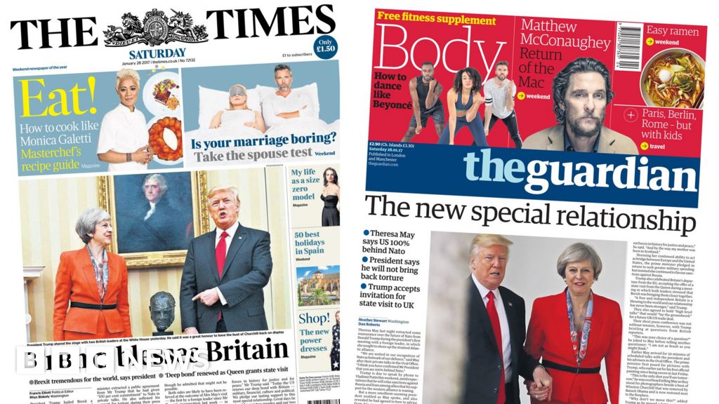 Newspaper headlines: May and Trump hand in hand dominates - BBC News