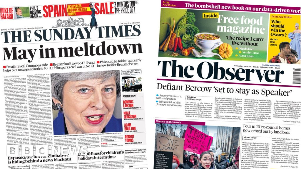 Newspaper headlines: 'May in meltdown' and 'Bercow may stay as speaker ...