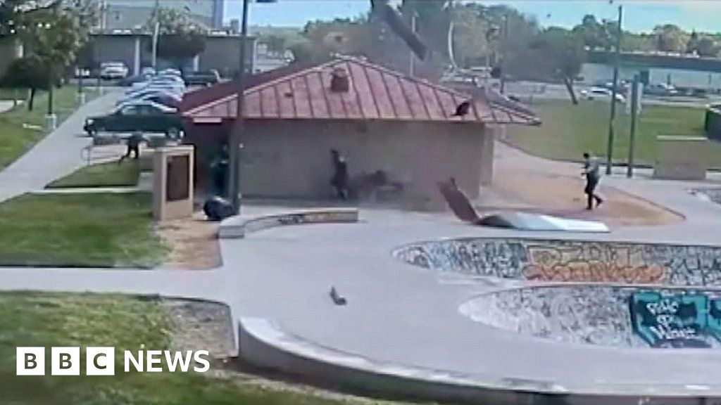 'Dust devil' rips roof in California skate park - BBC News
