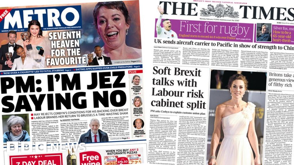 Newspaper headlines: 'Soft Brexit talks' and a Bafta queen - BBC News