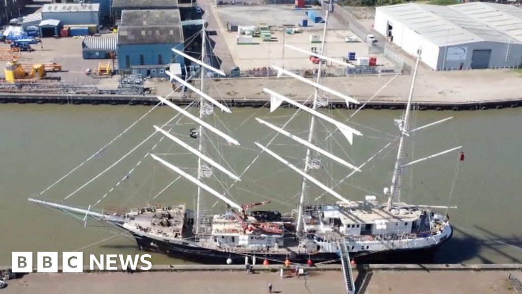 Aerial video of UK's largest tall ship in 100 years at Great Yarmouth