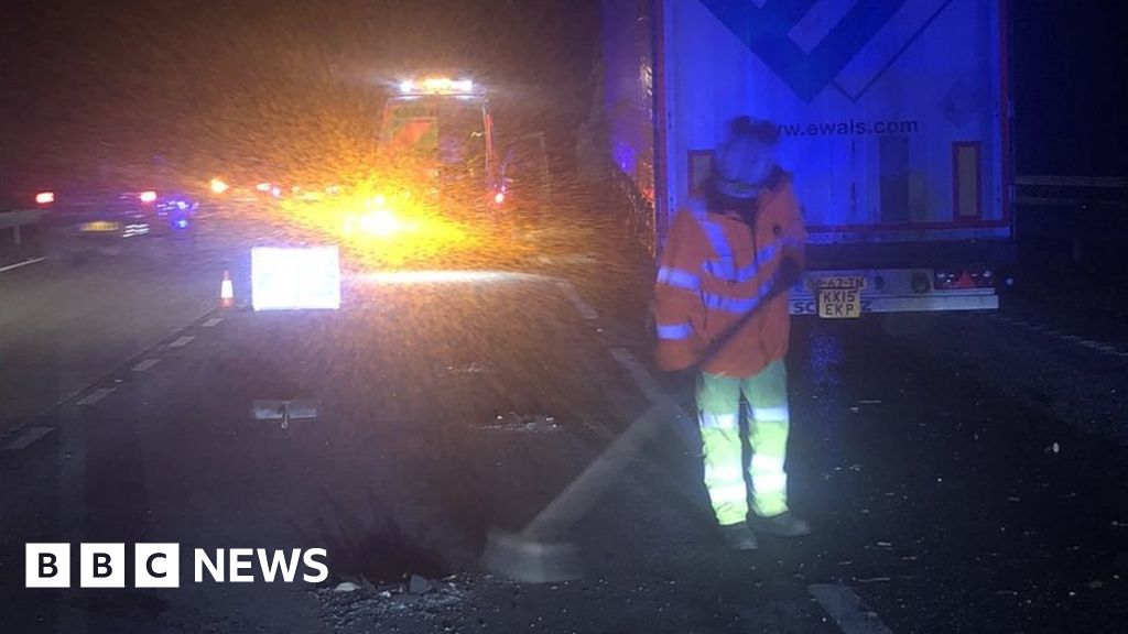 Lorry driver 'lucky' to escape injury in A14 tailback crash