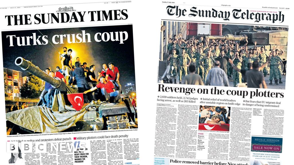 Newspaper headlines: Turkey coup attempt and Nice lorry attack ...