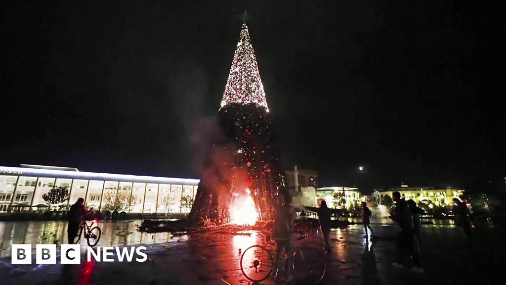 Albanian protesters burn Christmas trees over police killing - BBC News