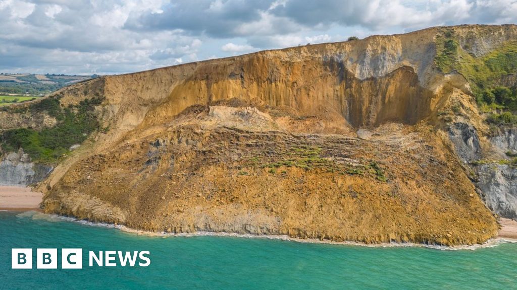 Jurassic Coast: Large landslip at Seatown Beach - BBC News