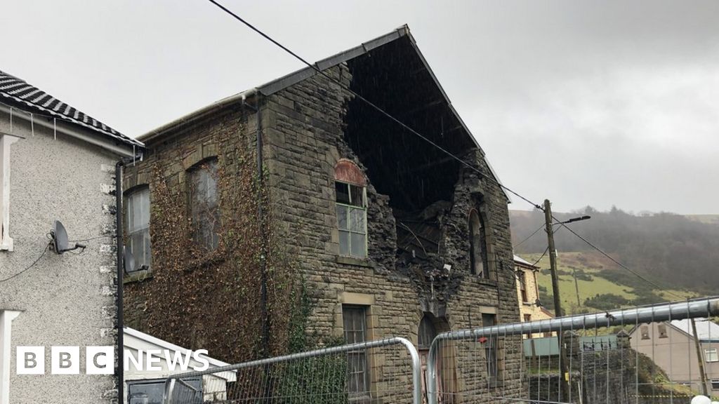 Wattstown chapel collapses into street below with road closed - BBC News
