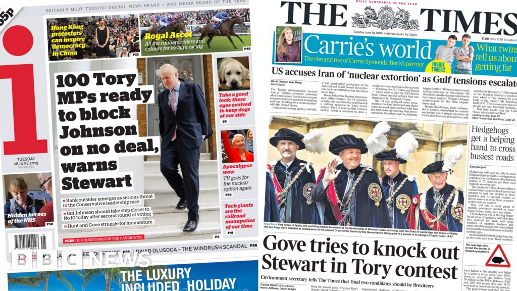 Newspaper headlines: Rory Stewart's PM bid on front pages - BBC News