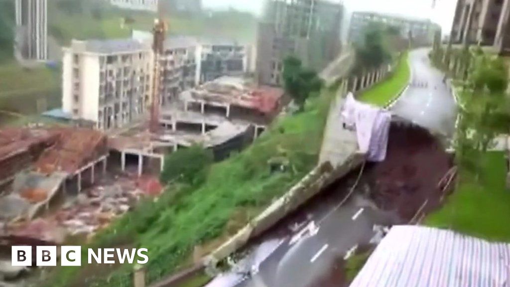 Road collapse caught on CCTV cameras in China