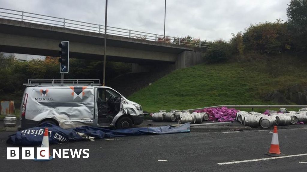 Beer lorry spills load in Hermiston Gait crash - BBC News