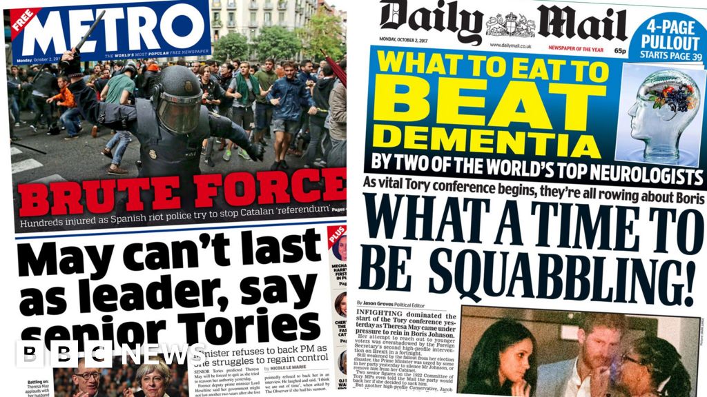 Newspaper headlines: Referendum riots and 'Tory infighting' - BBC News