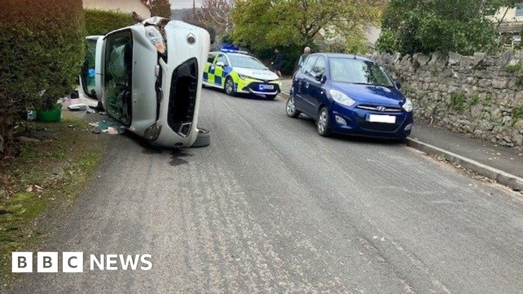 Mum and child's lucky escape as car overturns in Cheddar crash