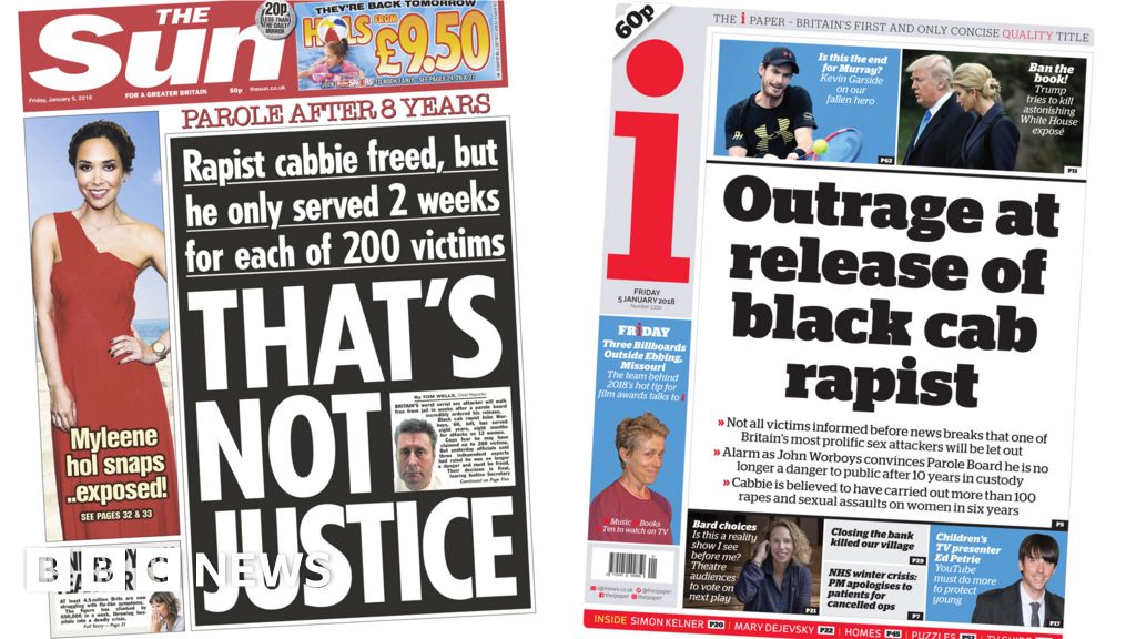 Newspaper headlines: 'Outcry' as taxi rapist given parole - BBC News