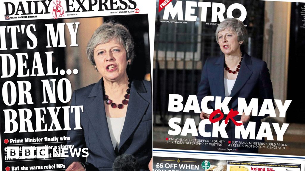 Newspaper headlines focus on Theresa May's Brexit battle - BBC News