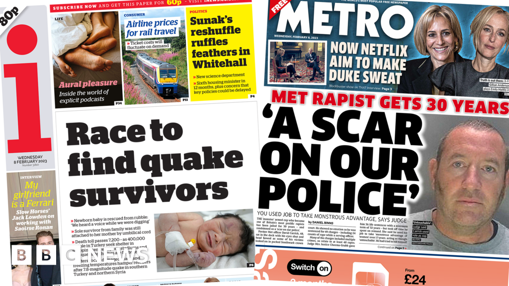 Newspaper headlines: 'Race to find quake survivors' and a 'scar' on ...