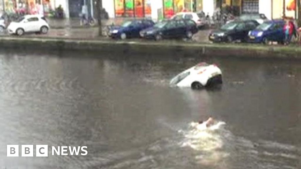Woman and toddler saved from sinking car in Amsterdam - BBC News