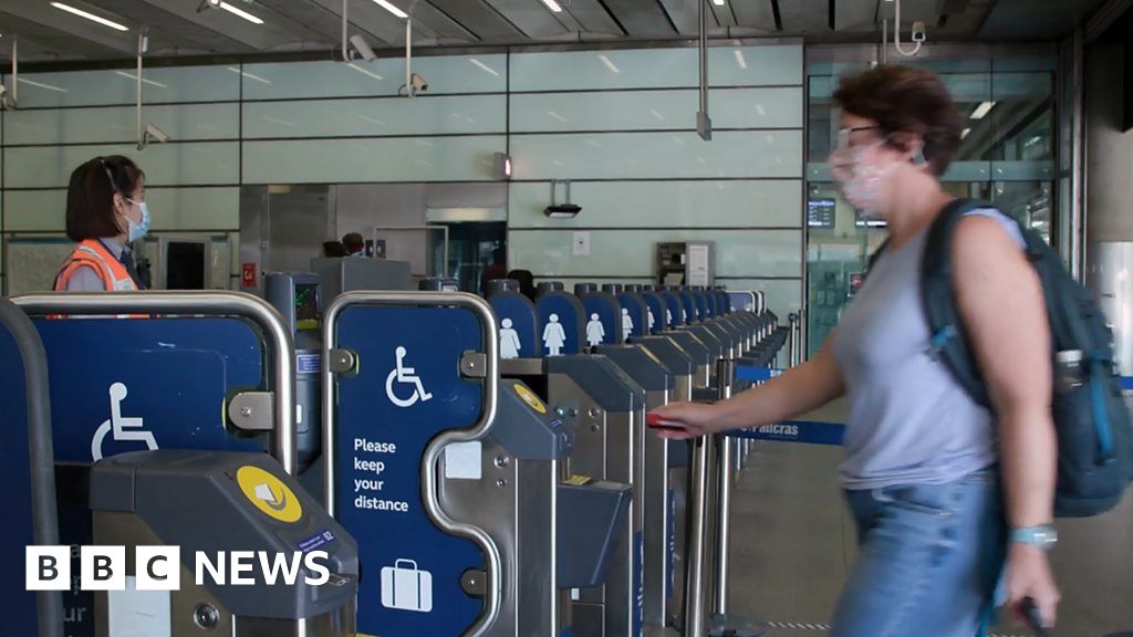 Train station tech helps passengers to socially distance - BBC News