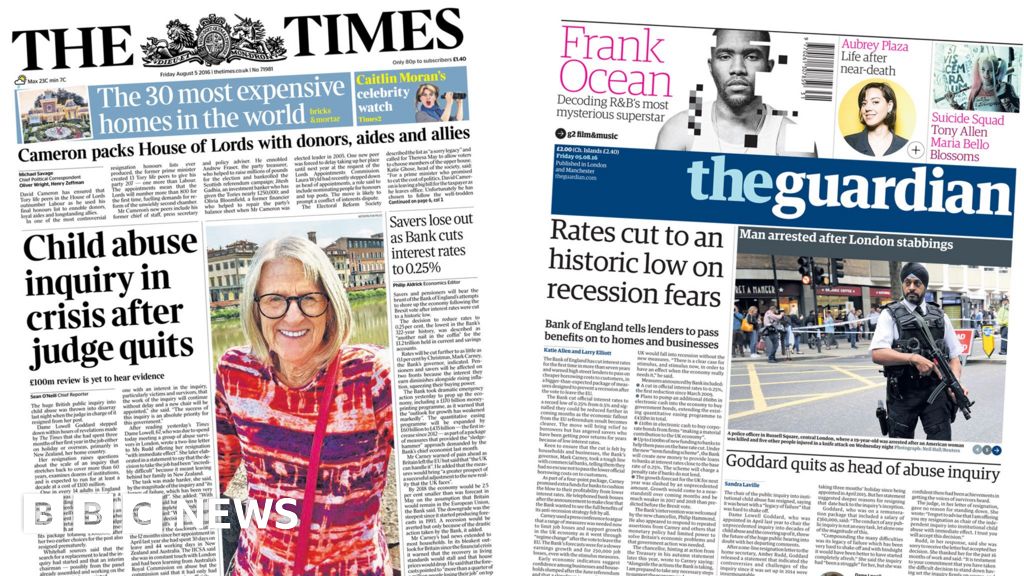 Newspaper headlines: Inquiry judge quits, interest rate cut, Olympics ...