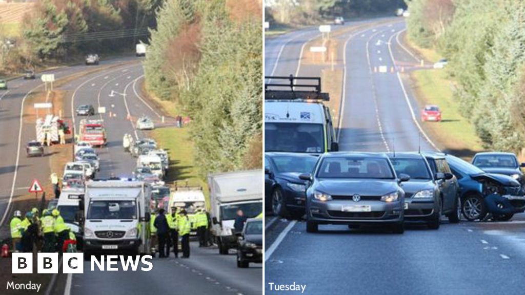 Second multiple crash at same location on A9 a day apart - BBC News