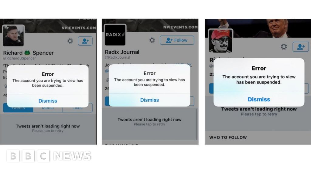Twitter suspends alt-right figureheads - BBC News Twitter suspends alt-right figureheads - BBC News