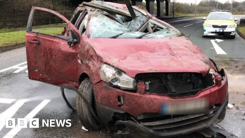 M61 crash driver has 'lucky escape' after embankment roll