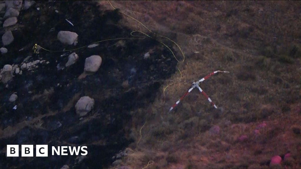 Aerial footage shows aftermath of deadly helicopter crash in California