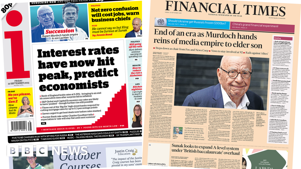 Newspaper headlines: Interest rates 'hit peak' and Murdoch 'ends reign'