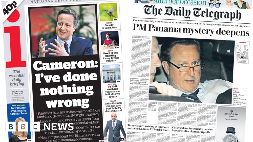 Newspaper headlines: Cameron 'comes clean' but questions remain - BBC News