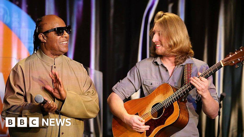 Stevie Wonder heard Grayson Erhard play and joined him on stage - BBC News