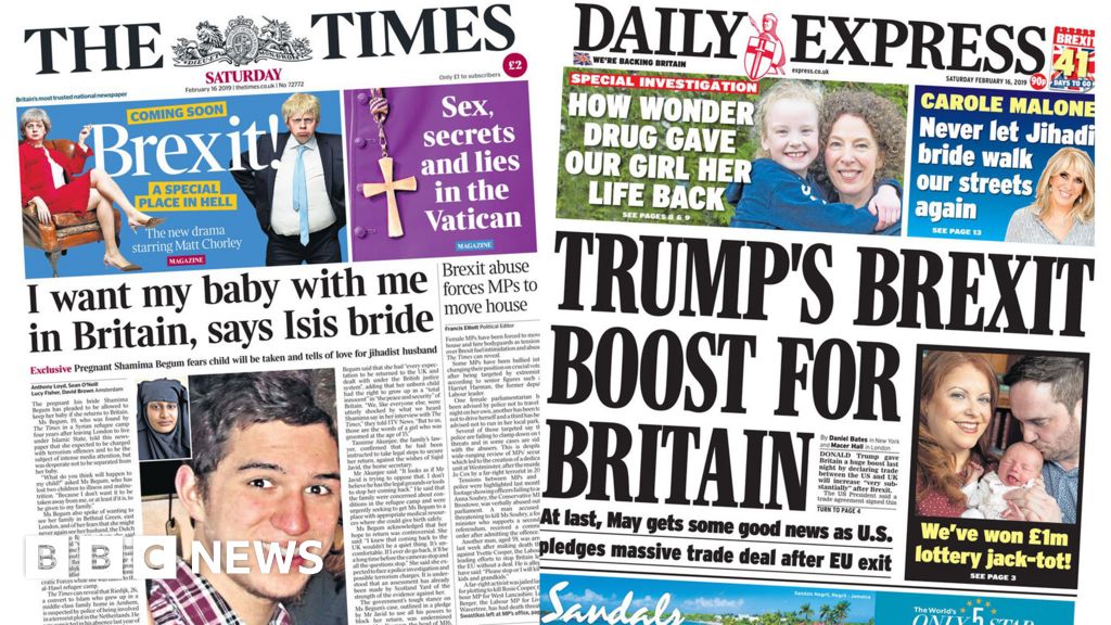 Newspaper headlines: IS teen's baby plea, and Trump Brexit 'boost ...