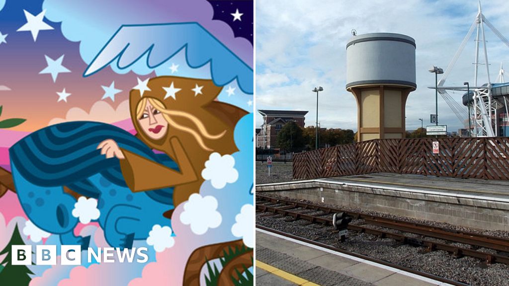 Cardiff water tower 50ft high mural unveiled - BBC News