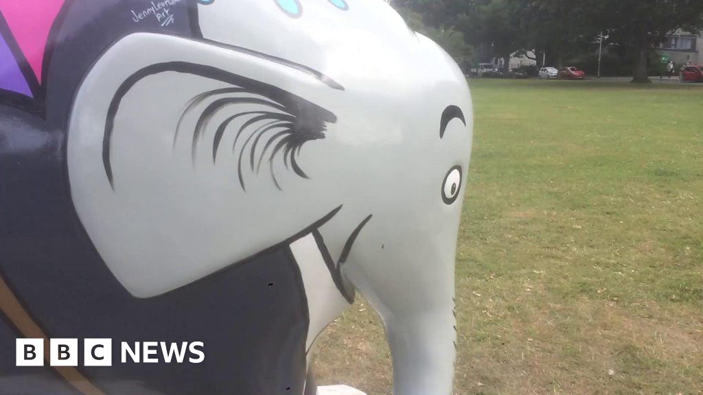 Elmer's Big Parade elephants go on display in Plymouth - BBC News